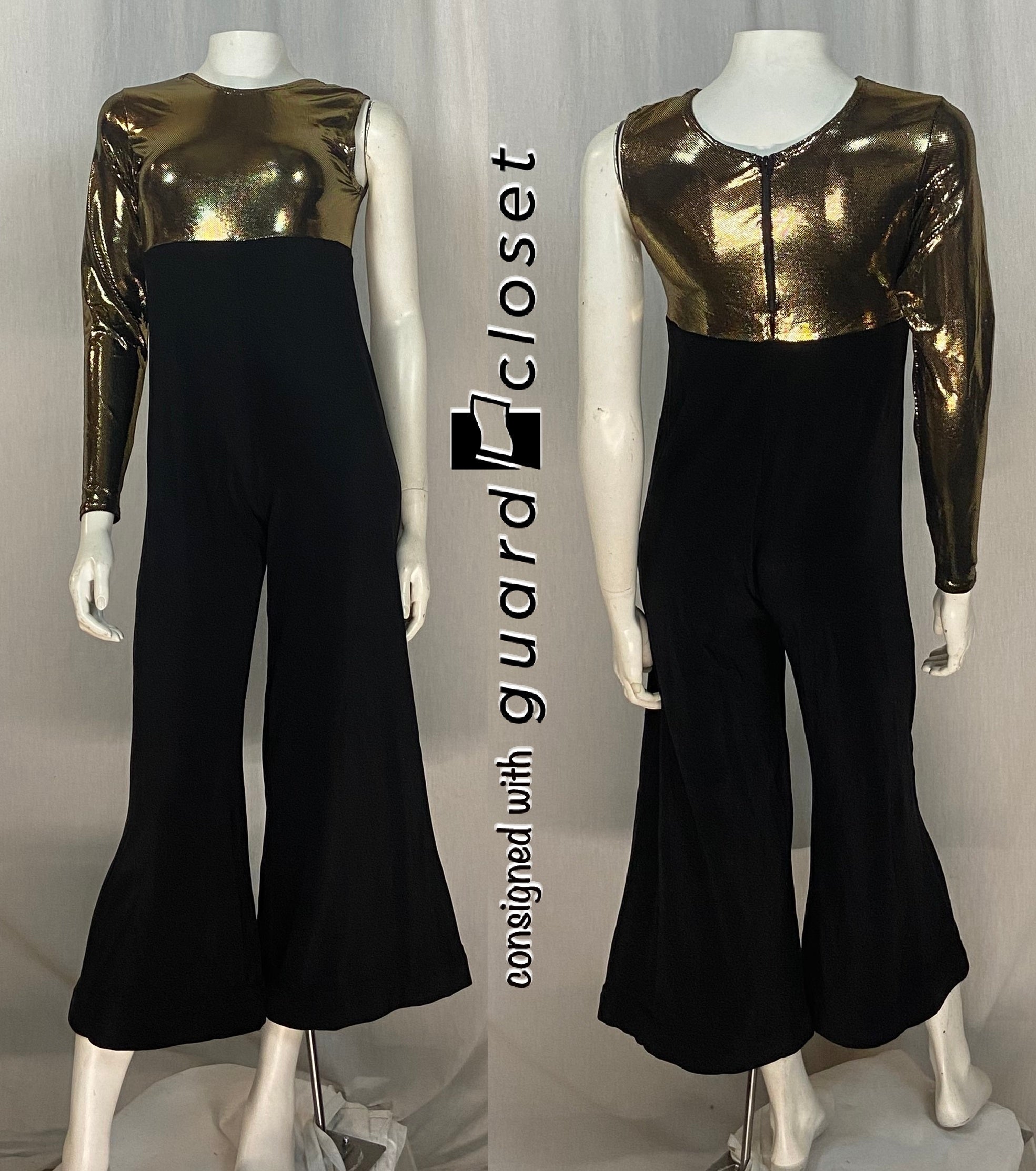 19 gold black one sleeve FJM unitards – guardcloset